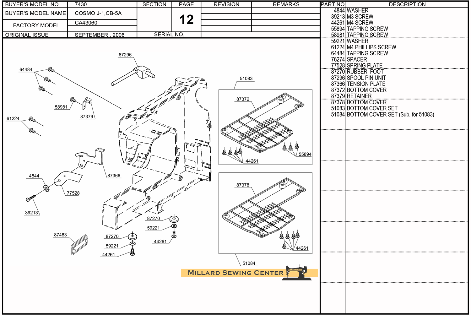 Singer 7430 Diagram 12 – Millard Sewing Center