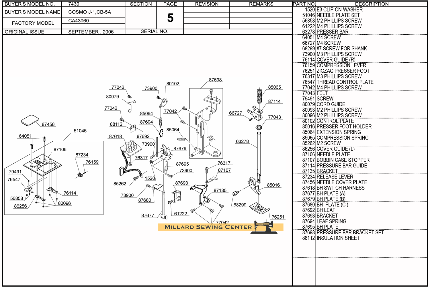 Singer 7430 Diagram 5 – Millard Sewing Center