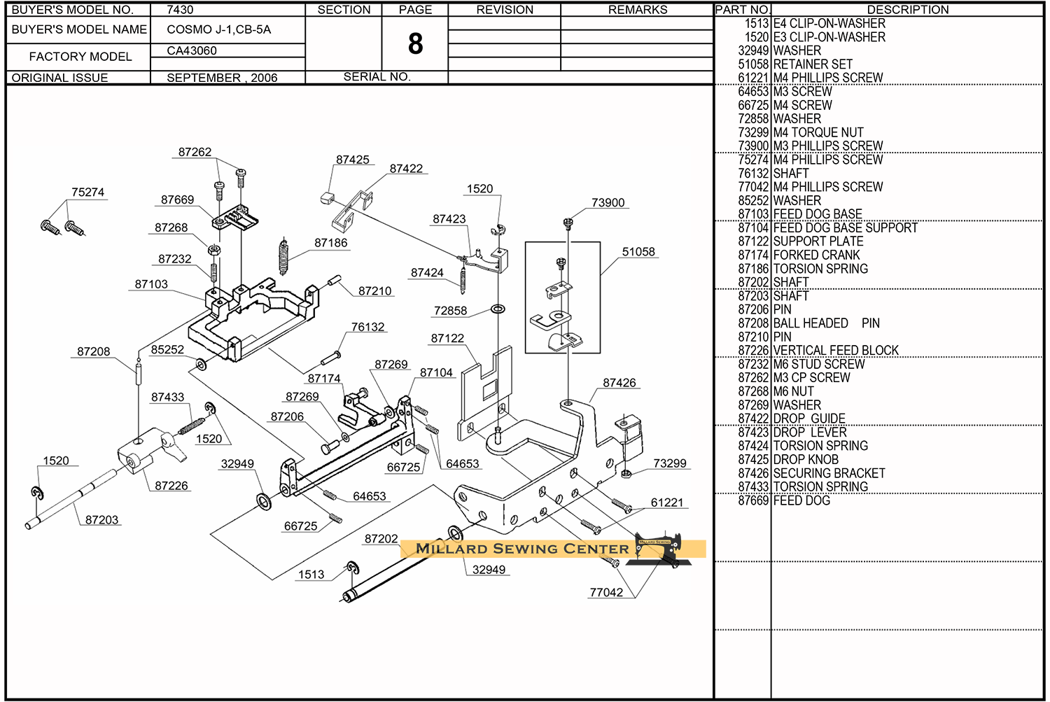 Singer 7430 Diagram 8 – Millard Sewing Center